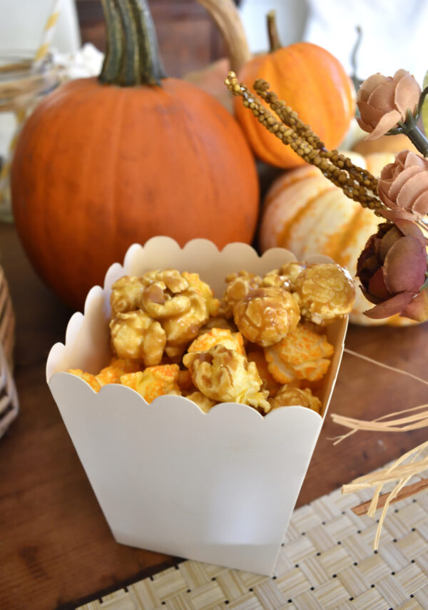 A Thanksgiving popcorn cornucopia is a delicious centerpiece!