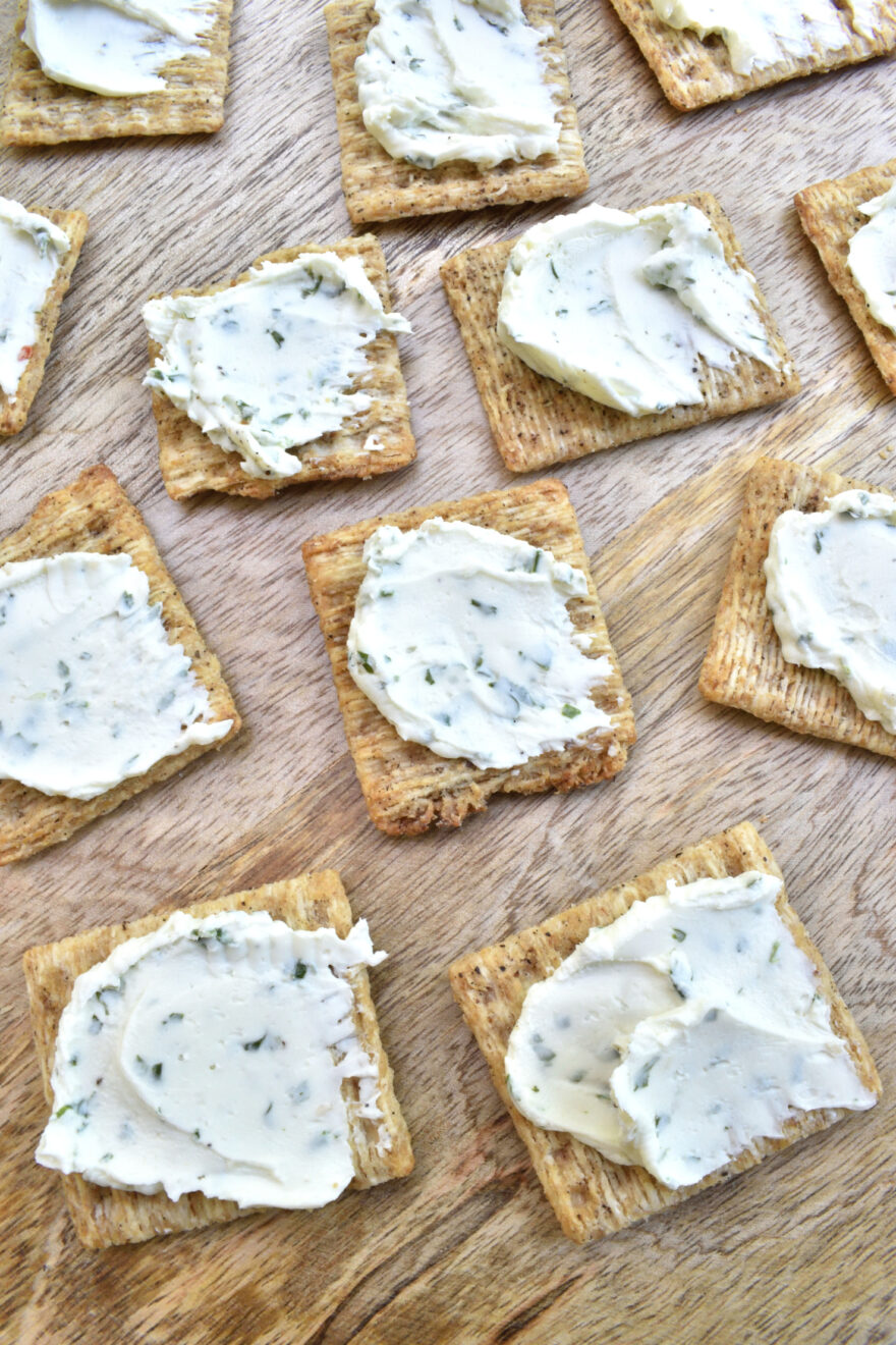 Whipped goat cheese and blueberry bites for summer entertaining!