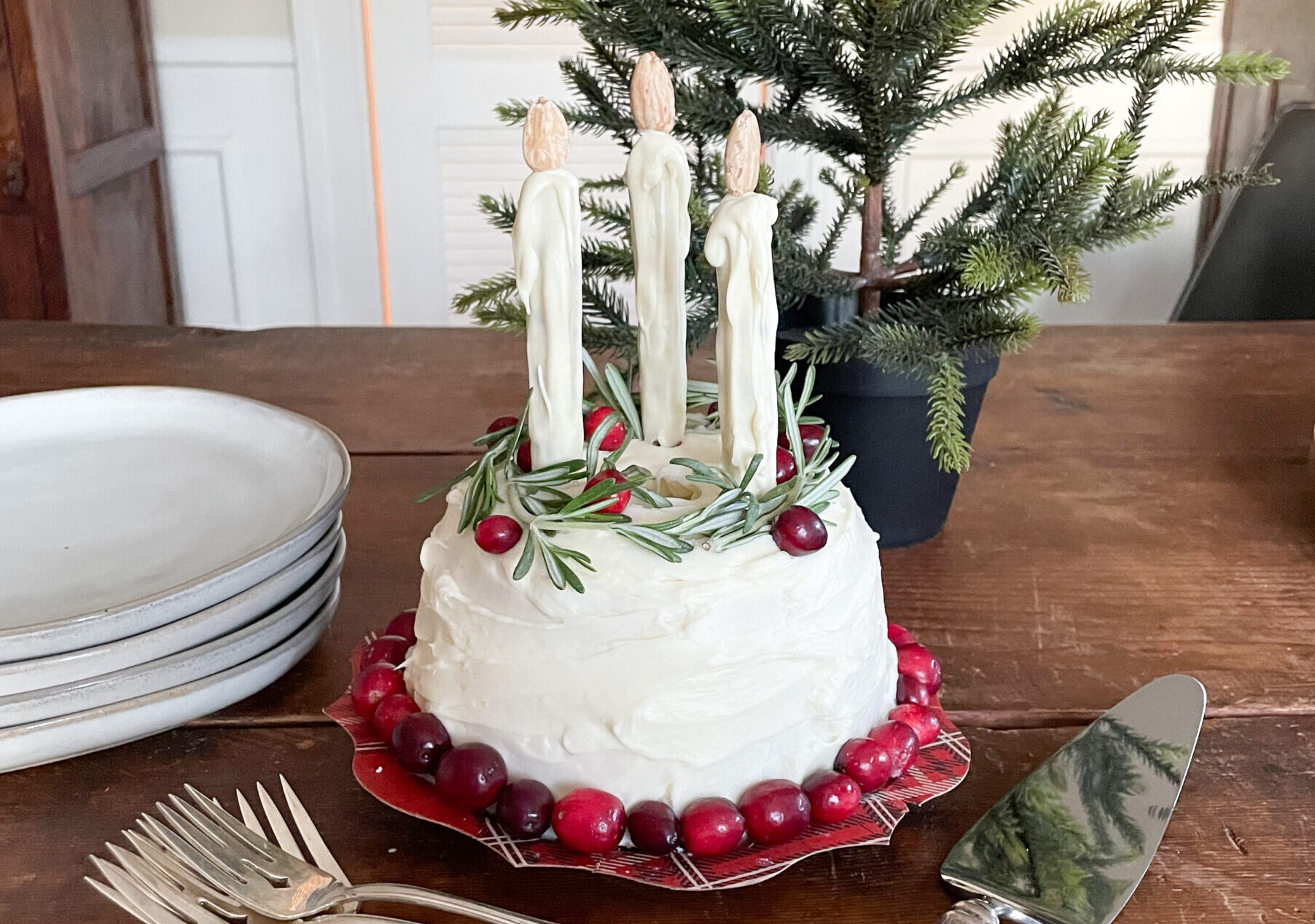 Candy candlesticks are a festive toppers for holiday desserts!