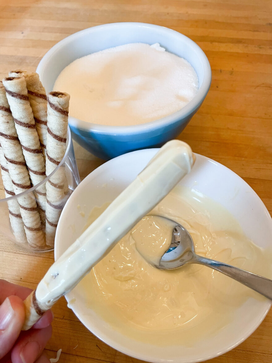 Candy candlesticks are a festive toppers for holiday desserts!