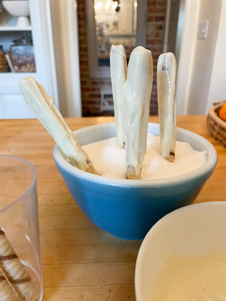 Candy candlesticks are a festive toppers for holiday desserts!